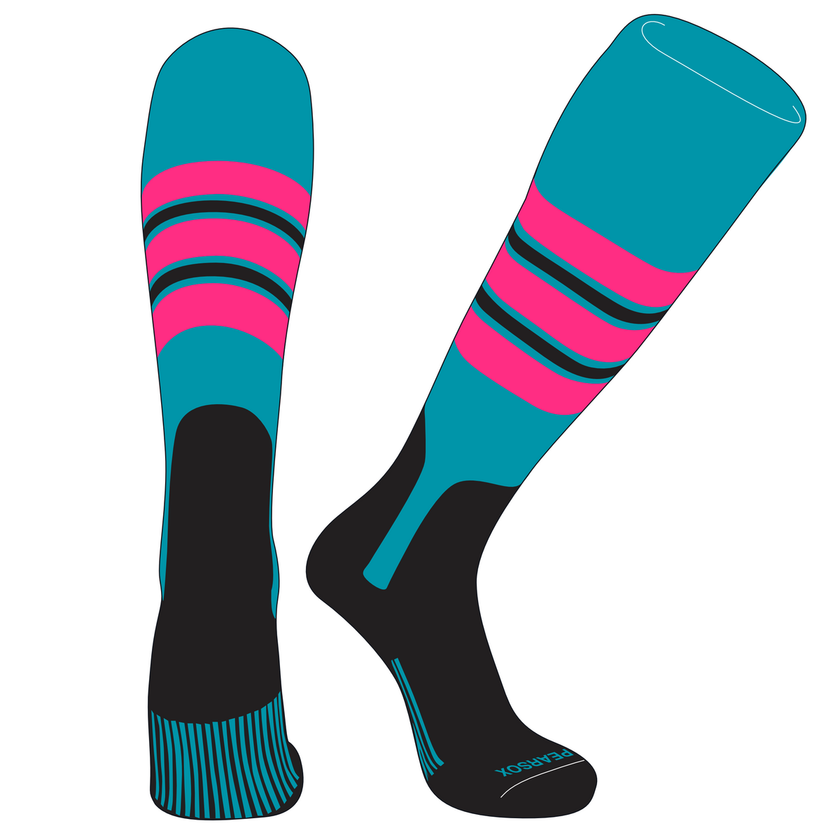 PEAR SOX OTC Baseball Softball Stirrup Socks (E, 7in) Marlin Teal, Hot – Mk Socks