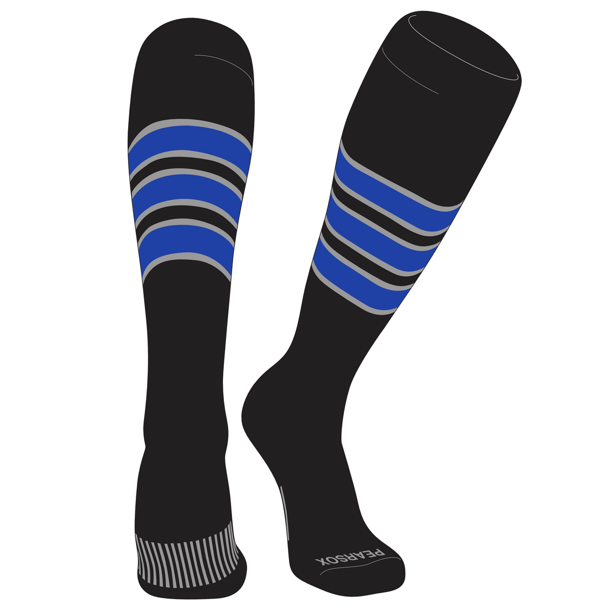 PEAR SOX Striped OTC Baseball, Softball, Football Socks (C) Black, Sil – Mk Socks
