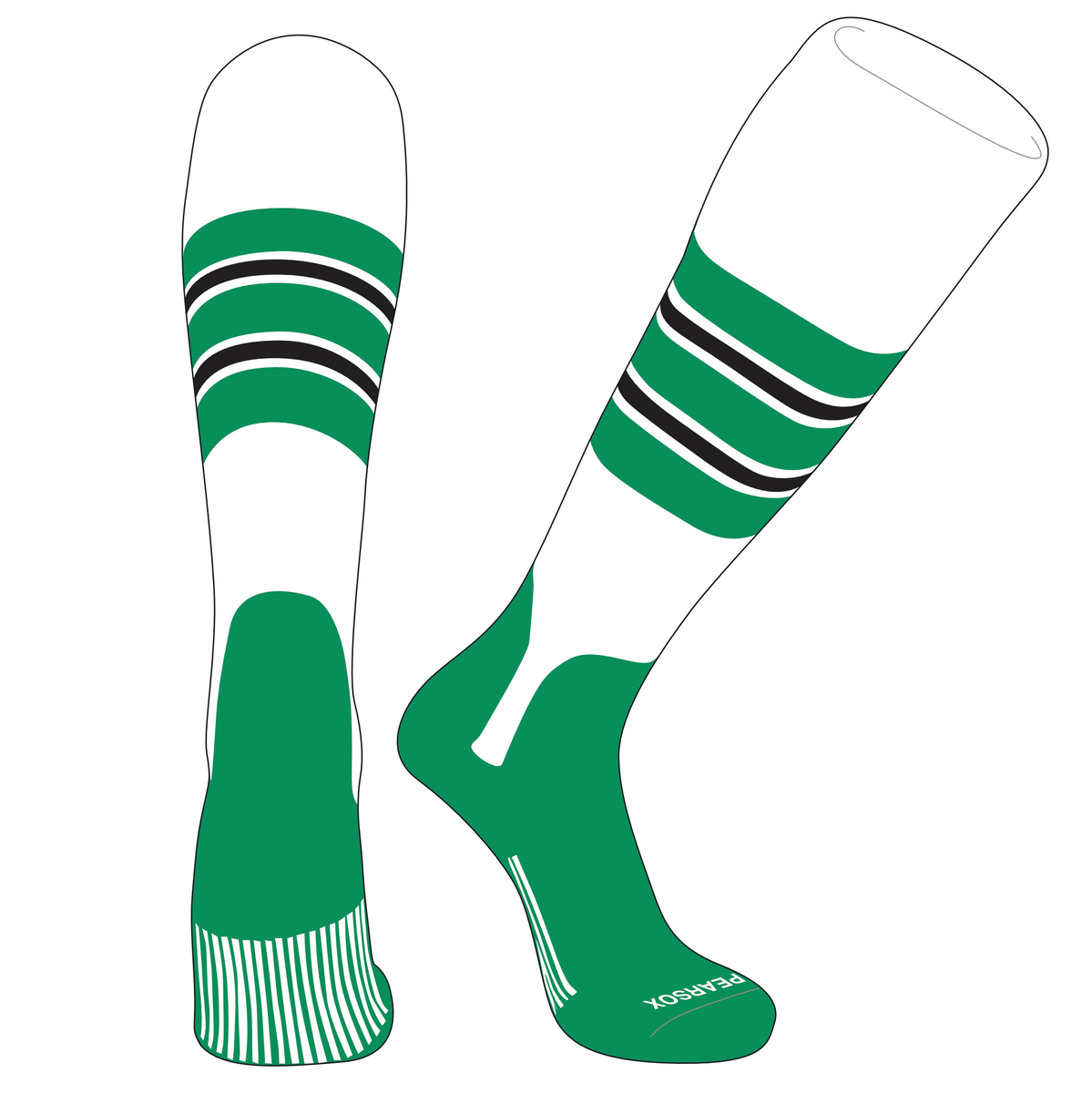 PEAR SOX OTC Baseball Softball Stirrup Socks (E, 5in) White, Kelly Gre ...